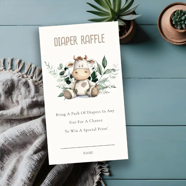 Cute Farm Cow Foliage Diaper Raffle Baby Shower Enclosure Card | Zazzle