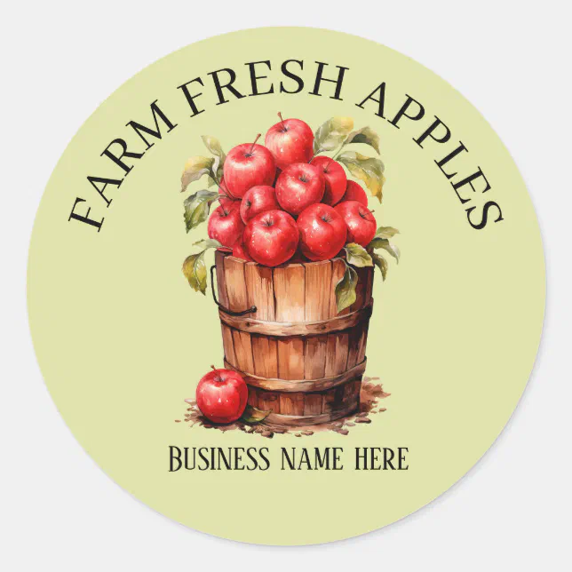 Cute farm fresh apples add text classic round sticker | Zazzle