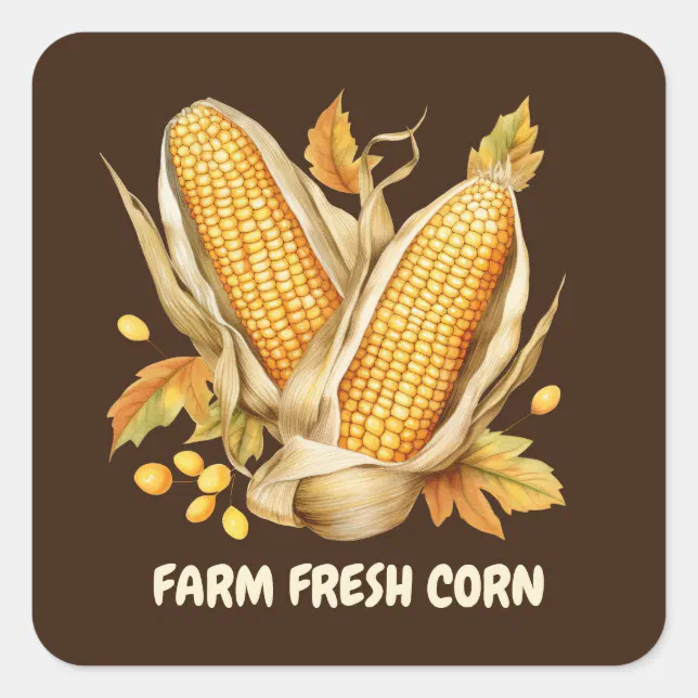 Cute farm fresh corn add text vendors square sticker | Zazzle