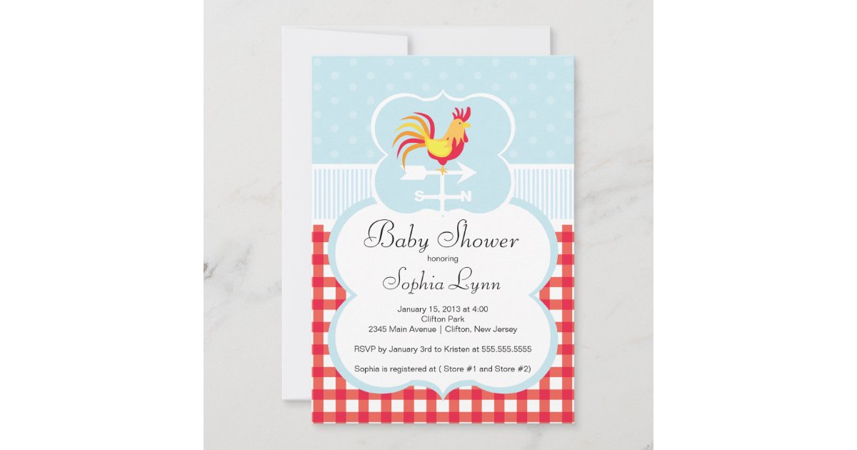 Cute Farm Roaster Baby Shower Invitation | Zazzle