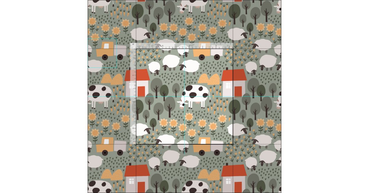 Cute Farm Scene Pattern Fabric | Zazzle