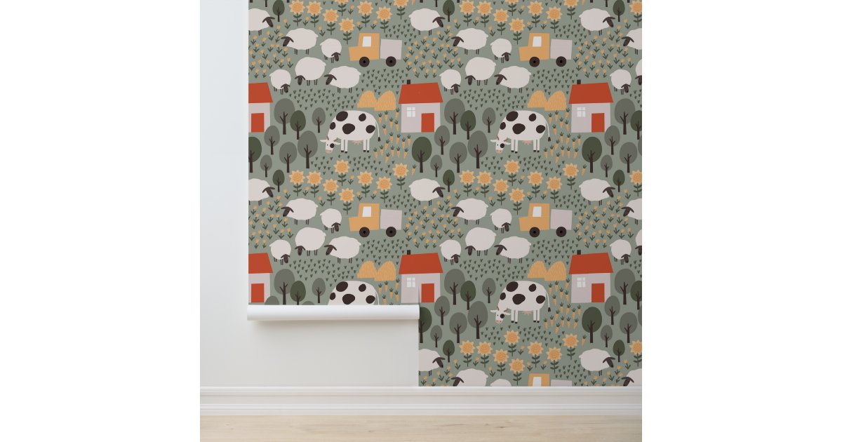 Cute Farm Scene Pattern Wallpaper | Zazzle