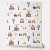 Cute Farm Tractor Red Barn Kids Pattern Wallpaper | Zazzle