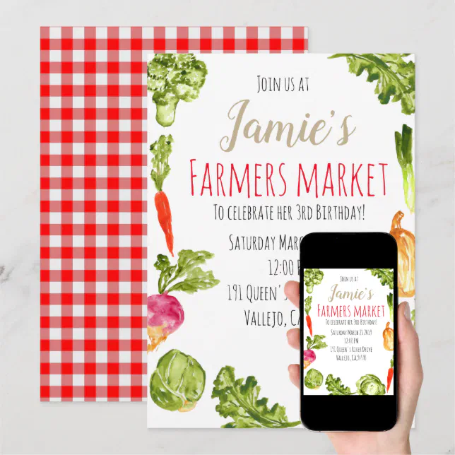 Cute farmers market birthday party invitation | Zazzle
