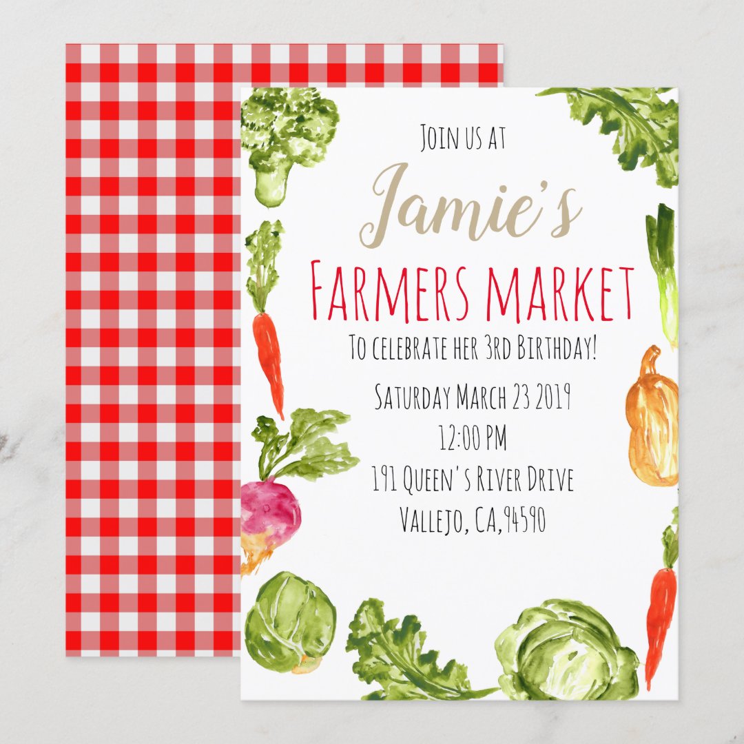 Cute farmers market birthday party invitation | Zazzle