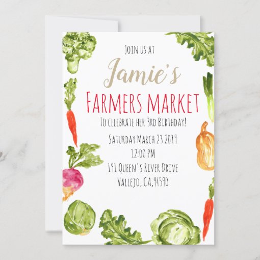Cute farmers market birthday party invitation | Zazzle