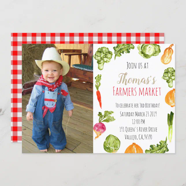 Cute farmers market birthday photo invite | Zazzle