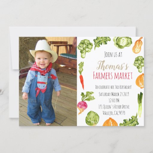 Cute farmers market birthday photo invite | Zazzle