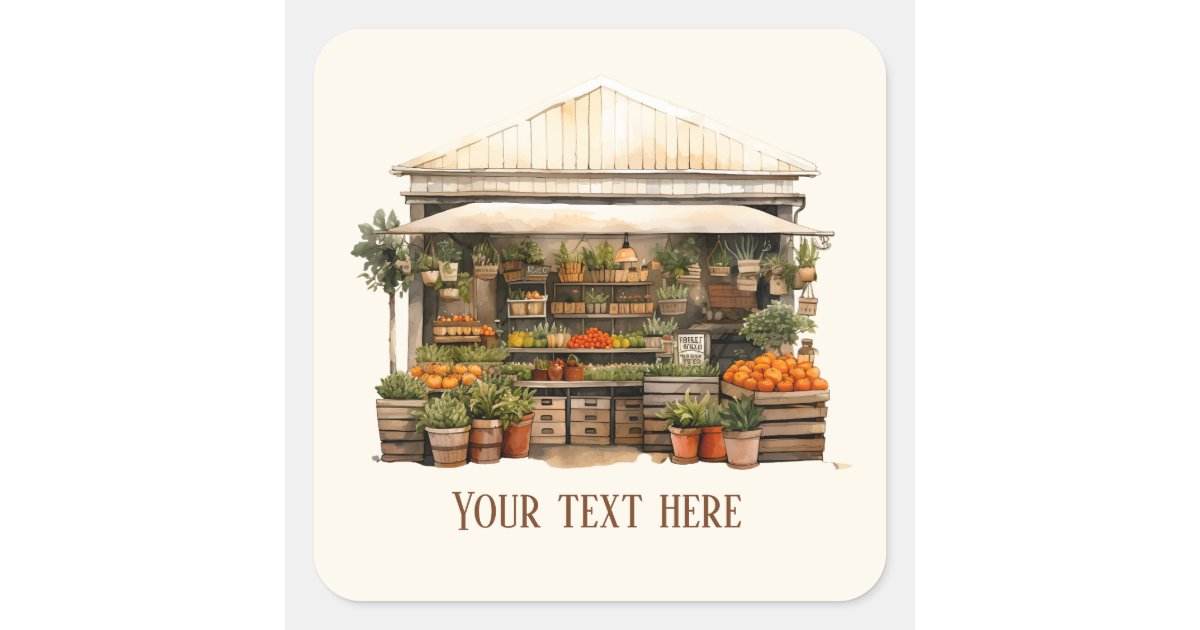 Cute Farmers Market booth add text Square Sticker | Zazzle