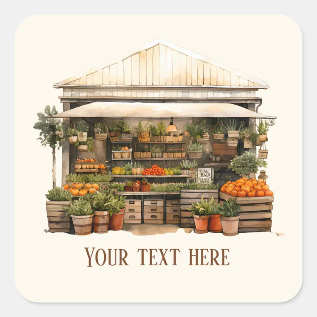 Cute Farmers Market booth add text Square Sticker | Zazzle