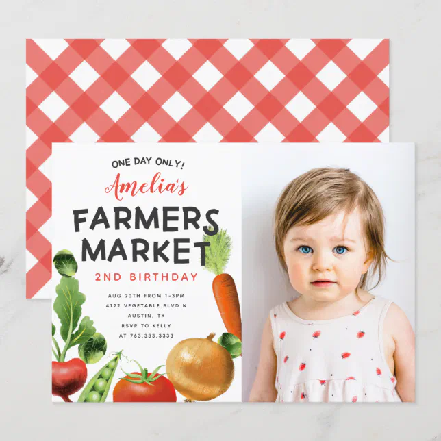 Cute Farmers Market Vegetable Birthday Party Photo Invitation | Zazzle
