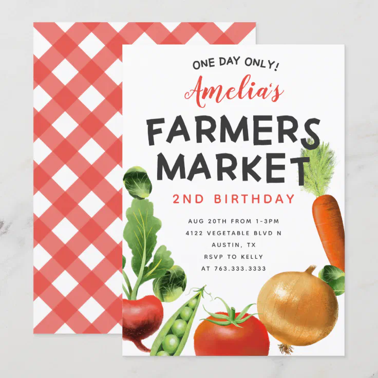 Cute Farmers Market Vegetables Birthday Party Invitation | Zazzle