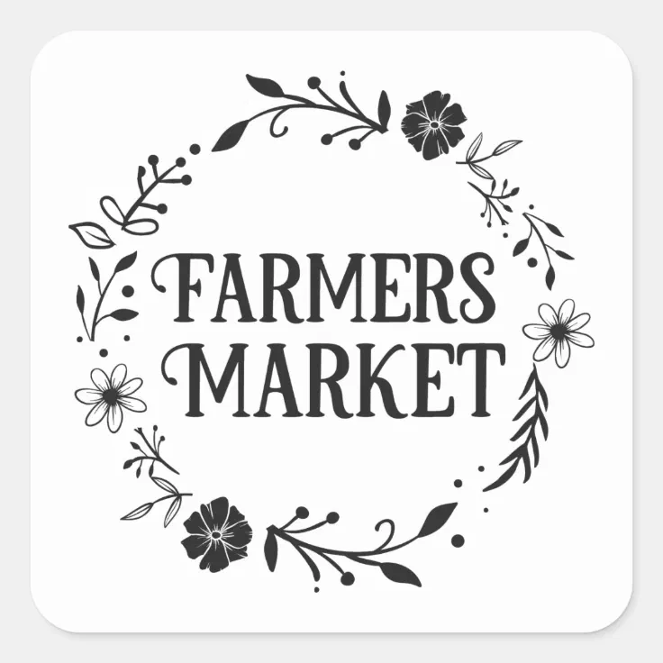 Cute Farmers market word art Square Sticker | Zazzle