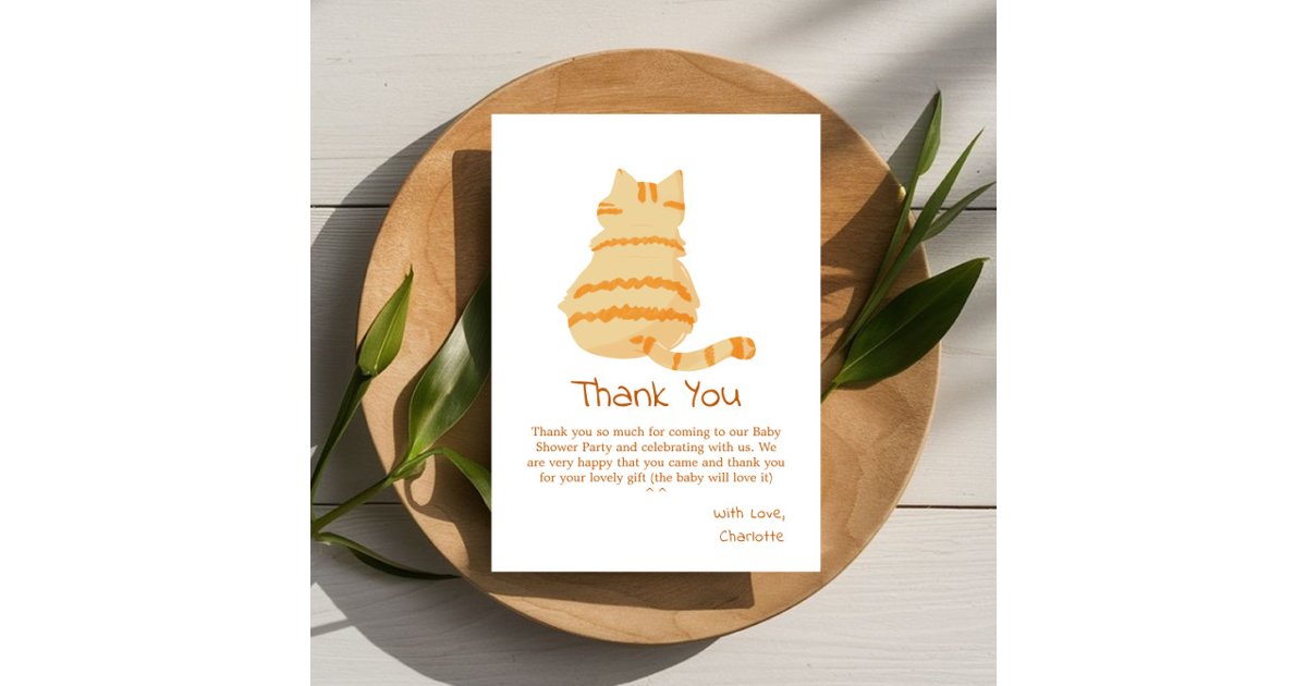 Cute Fat Orange Cat Baby Shower Thank You Card | Zazzle