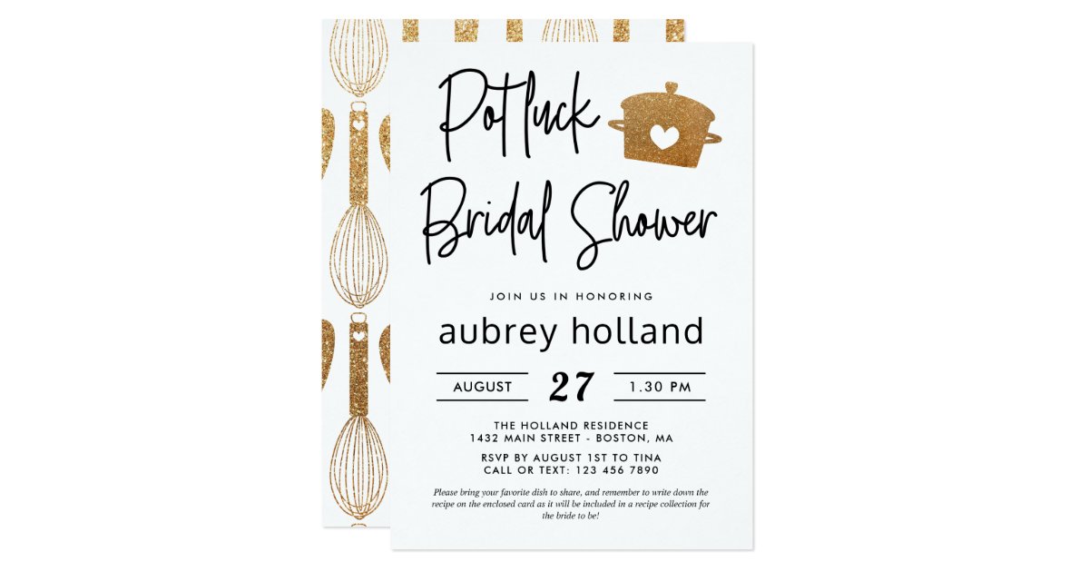 Cute Faux Gold Glitter Potluck Bridal Shower Invitation | Zazzle.com