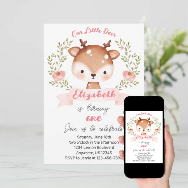Cute Fawn Woodland Wild Deer Birthday Party Invitation | Zazzle