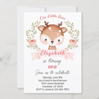 Cute Fawn Woodland Wild Deer Birthday Party Invitation | Zazzle