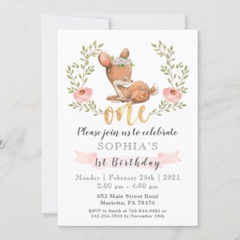 Cute Fawn Woodland Wild One Birthday Party Invitation | Zazzle