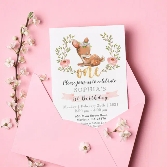 Cute Fawn Woodland Wild One Birthday Party Invitation | Zazzle