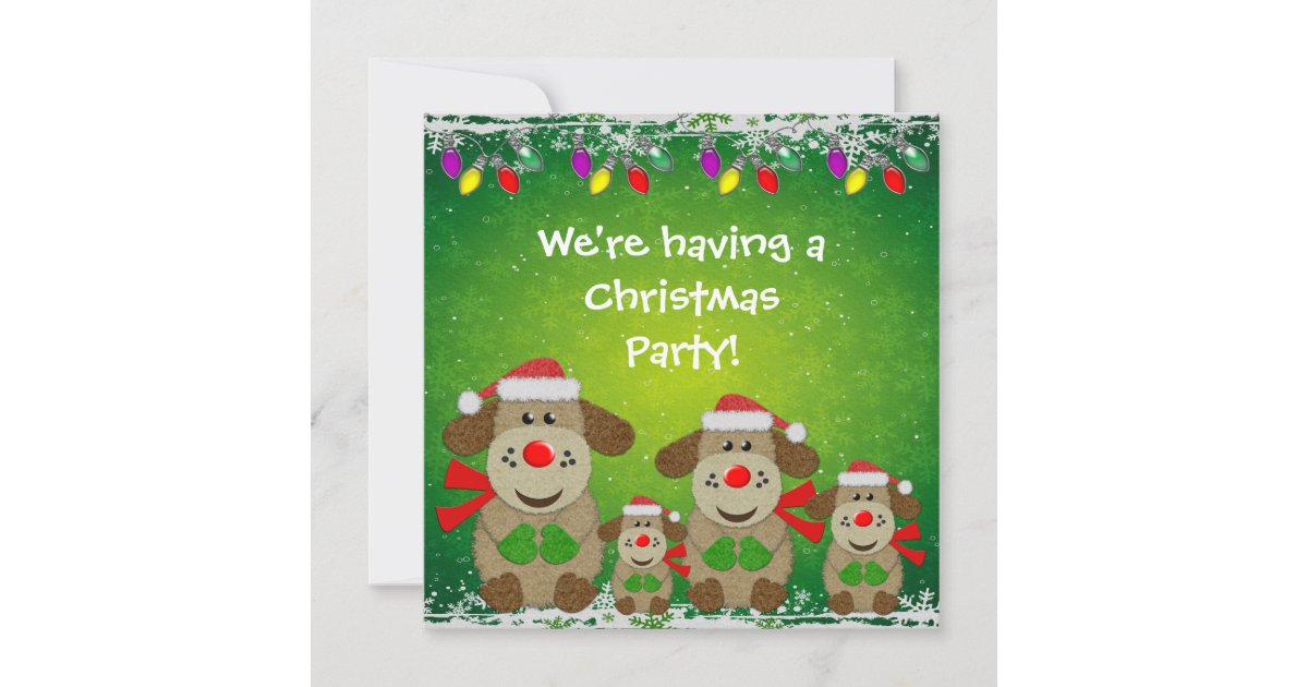 Cute Felt Dog Family & Christmas Lights Party Invitation | Zazzle