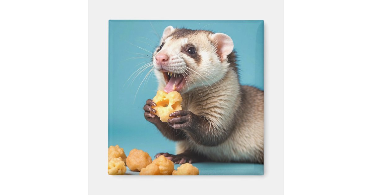 Cute Ferret Eating Cheese Puffs Magnet | Zazzle