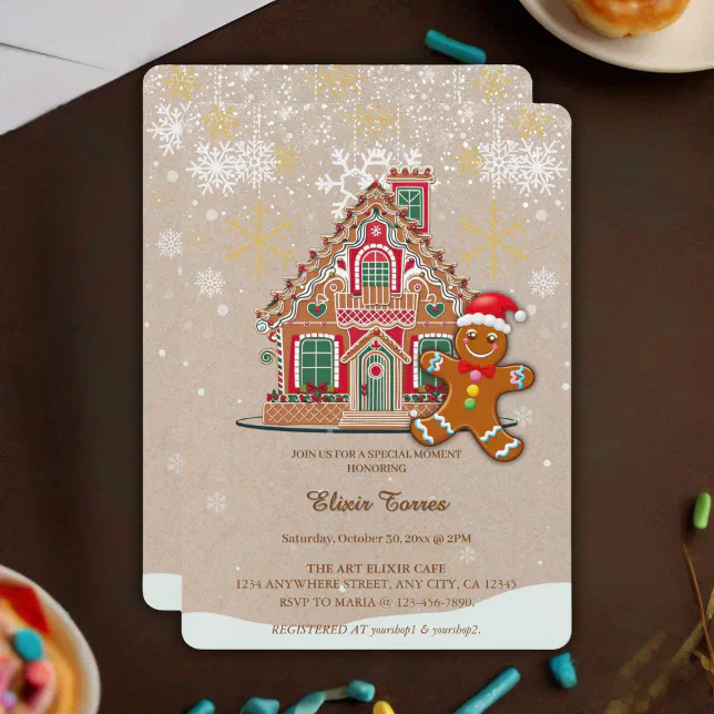 Cute Festive Gingerbread House Baby Shower Invitation | Zazzle