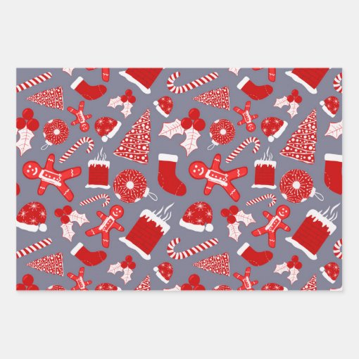 Cute Festive Red Illustrations Christmas Pattern Wrapping Paper Sheets
