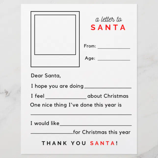 Cute Fill in the Blank Letter to Santa | Zazzle