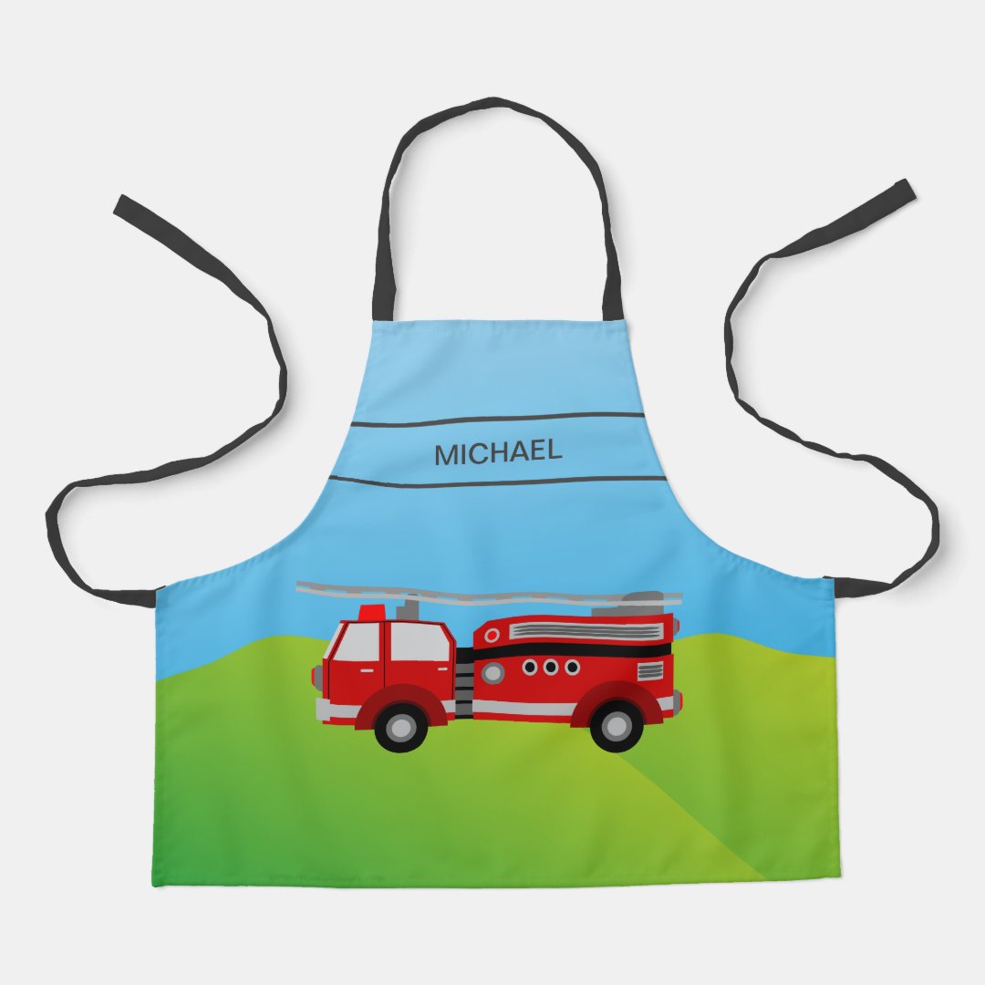 Cute Fire Truck Firefighter Kids Apron | Zazzle