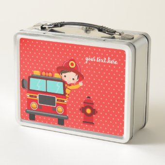 Cute Firefighter * Choose your background color Metal Lunch Box | Zazzle