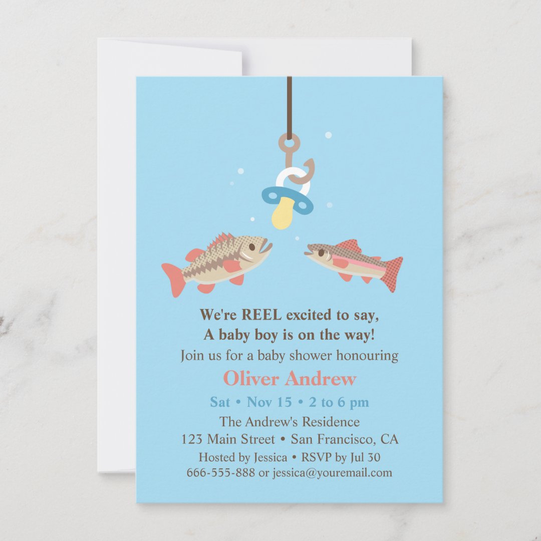 Cute Fish Bait Bass and Trout Fishing Baby Shower Invitation | Zazzle