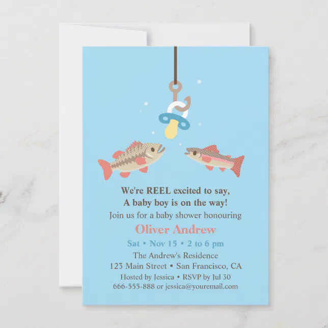 Cute Fish Bait Bass and Trout Fishing Baby Shower Invitation | Zazzle