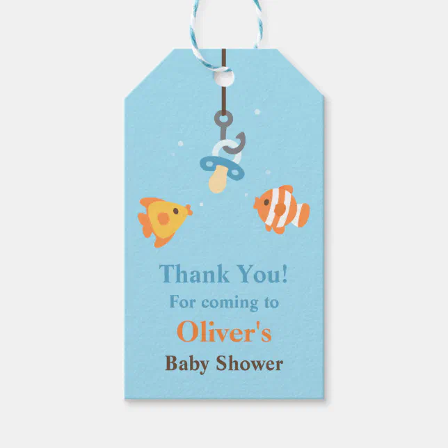 Cute Fish Bait Fishing Baby Shower Gift Tags | Zazzle