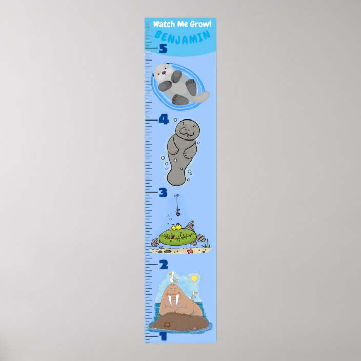 Cute fish sea creatures cartoon growth chart | Zazzle.com