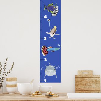 Cute fish sea creatures cartoon growth chart | Zazzle