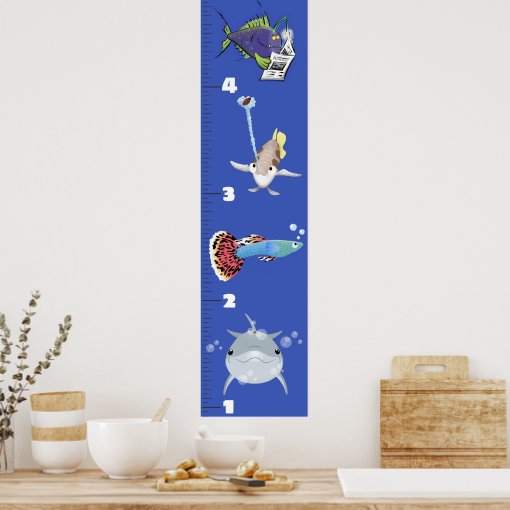 Cute fish sea creatures cartoon growth chart | Zazzle