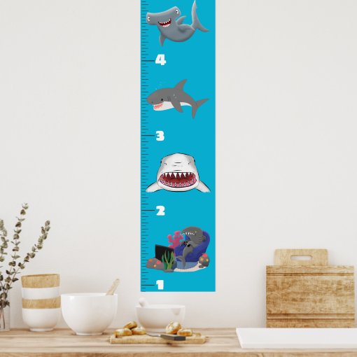 Cute fish sea creatures cartoon growth chart | Zazzle