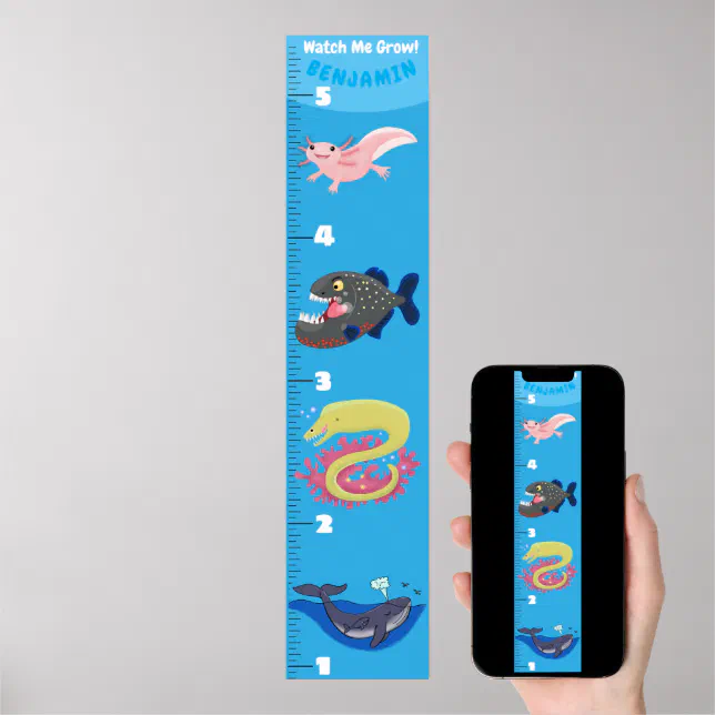 Cute fish sea creatures cartoon growth chart | Zazzle