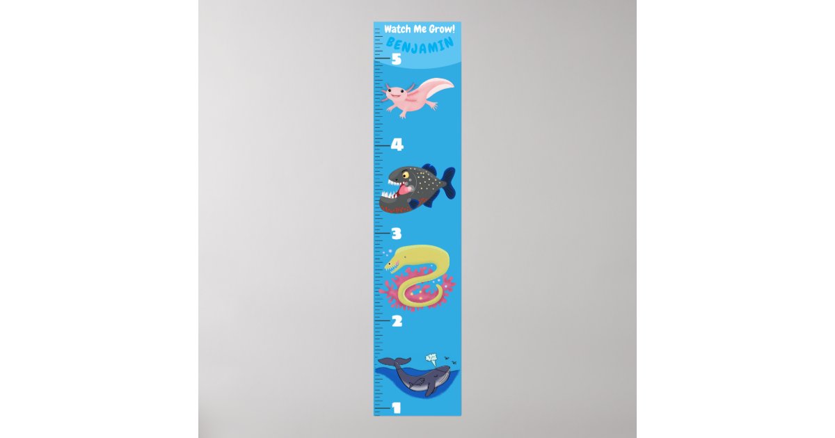 Cute fish sea creatures cartoon growth chart | Zazzle