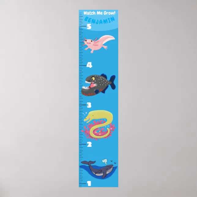 Cute fish sea creatures cartoon growth chart | Zazzle