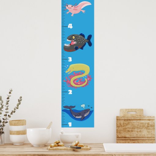 Cute fish sea creatures cartoon growth chart | Zazzle