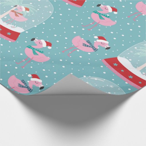 Cute flamingo snow globes wrapping paper | Zazzle