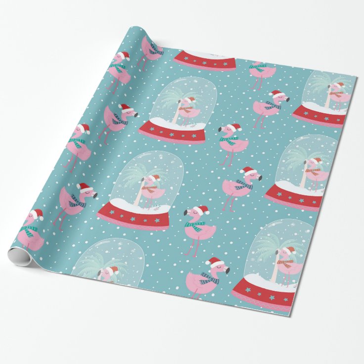 Cute flamingo snow globes wrapping paper | Zazzle