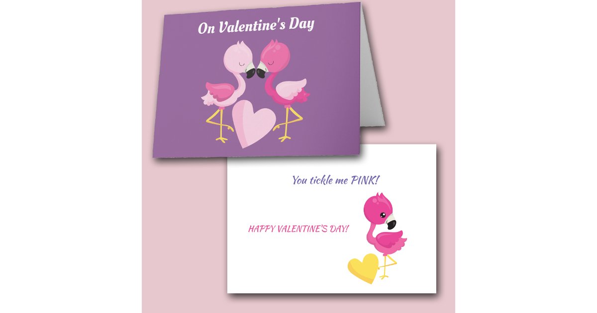 Cute Flamingo Tickle Me Pink Valentine Card | Zazzle