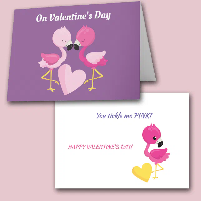 Cute Flamingo Tickle Me Pink Valentine Card | Zazzle