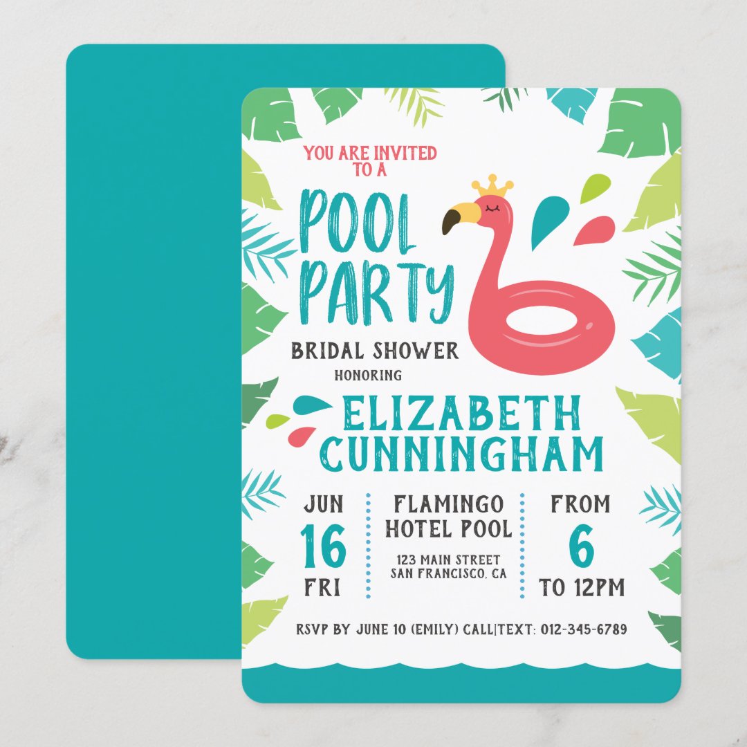 Cute Flamingo Tropical Pool Party Bridal Shower Invitation | Zazzle
