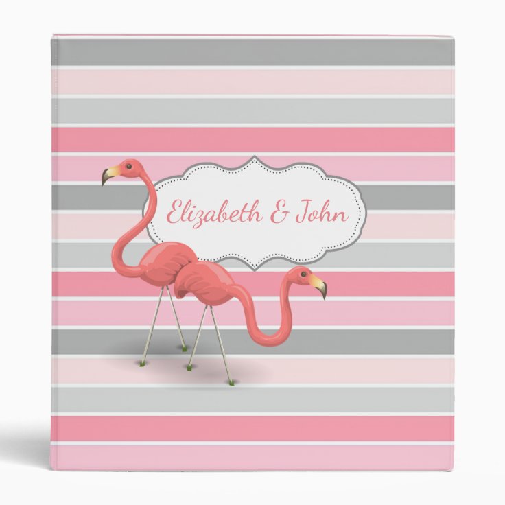 Cute Flamingos In Love, Stripes -Personalized 3 Ring Binder | Zazzle