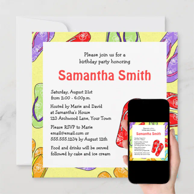 Cute Flip Flop Beach Themed Birthday Party Invitation | Zazzle