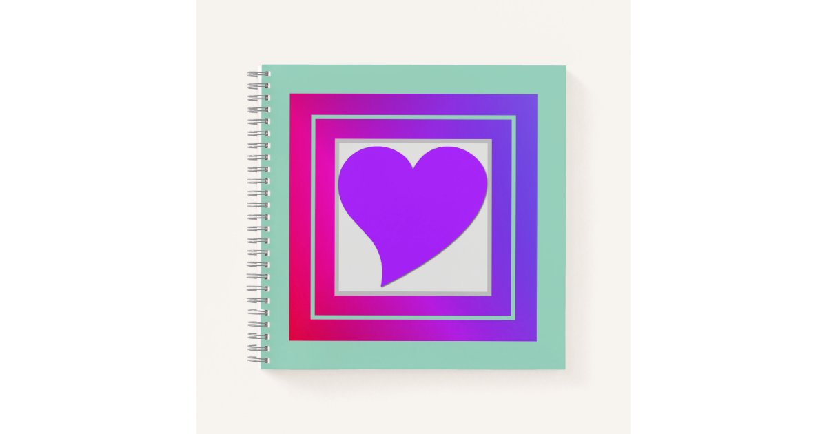 Cute Flirty Purple Heart, Pink and Red on Teal Notebook | Zazzle