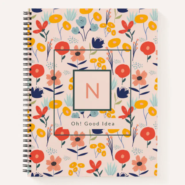 Cute Floral Blush Pink Pattern Monogram Notebook | Zazzle